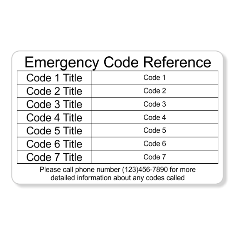 Emergency Code Horizontal Wallet Reference Card | Name Tag Wizard