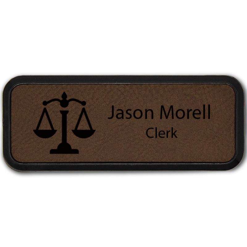 Scales of Justice Leatherette Frame Law Office Name Tag - NameTagWizard.com