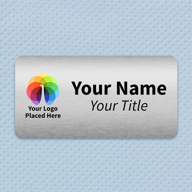 Custom Brushed Silver Name Tag, 1.5" x 3.5" – UV Printed | Made in America