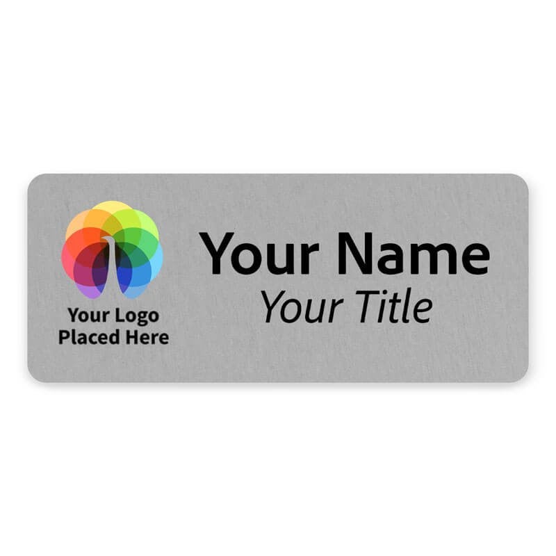 Brushed Aluminum 1.25 x 3 Rectangle Name Tag - Add Custom Logo!