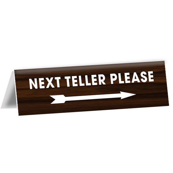 Engraved Counter Bent Next Teller Bank Sign | 2" x 8" | Name Tag Wizard