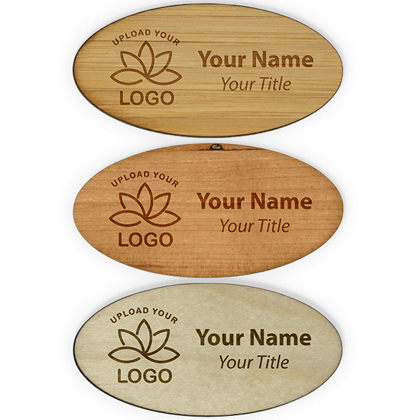 Engraved Oval Wood Name Tag | 1 ½” x 3” | Name Tag Wizard