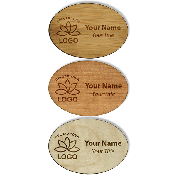 Engraved Oval Wood Name Tag |1 ¾” x 2 ½” | Name Tag Wizard