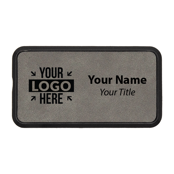 Leatherette Rectangle Name Tag with Frame - 1.5" x 3" - Name Tag Wizard
