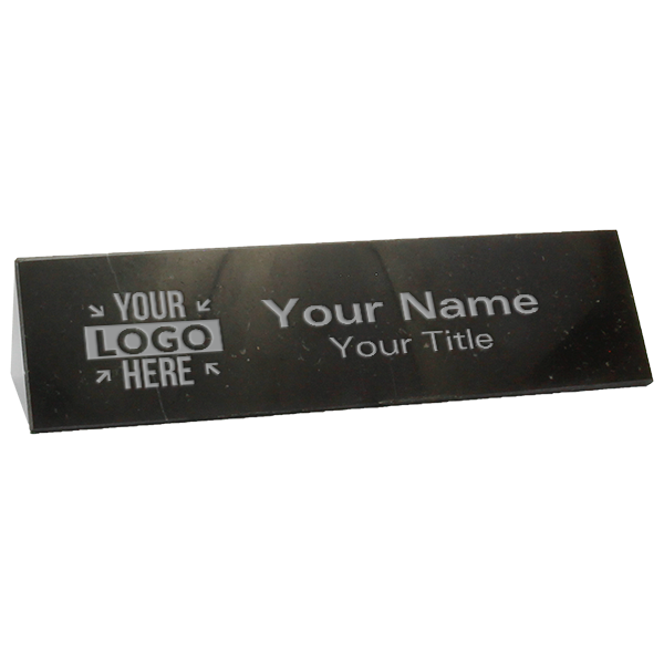 Triangle Top Engraved Black Marble Desk Name Plate | 2" x 10" | Name ...