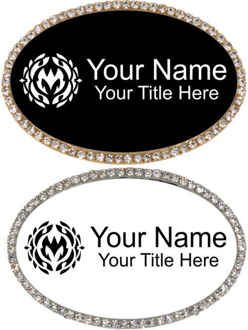 Bling Rhinestone Engraved Oval Name Badge - Name Tag Wizard