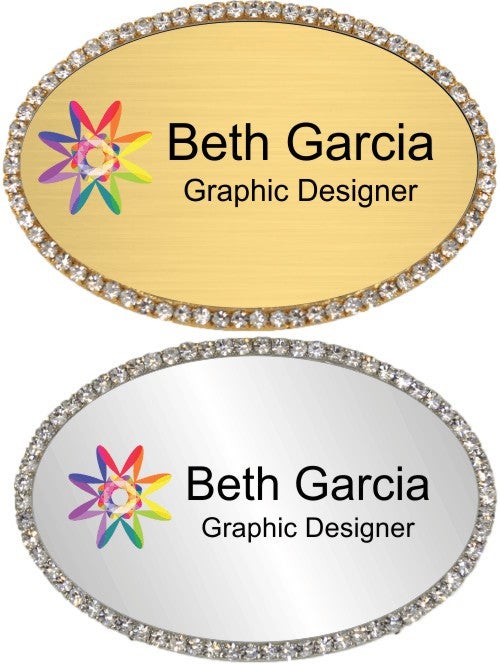 Bling Rhinestone Full Color Oval Name Badge - Name Tag Wizard