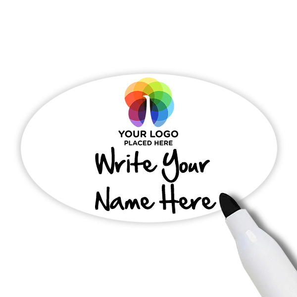 Customized Oval 1.75 x 3 Dry Erase Reusable Name Tag - Name Tag Wizard