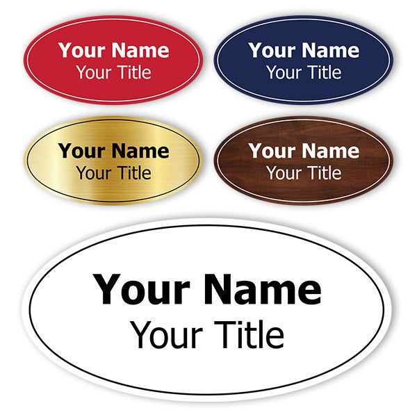 1.5" x 3" Engraved Plastic Custom Oval Name Tag with Oval Border | Name ...