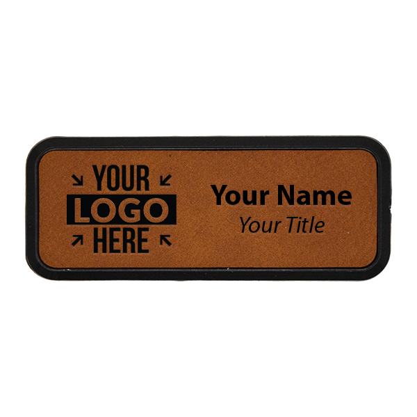 Leatherette Rectangle Name Tag with Frame - 1" x 3" - Name Tag Wizard