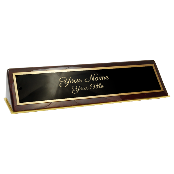 High-Gloss Custom Desk Wedge with Brass Base - Name Tag Wizard