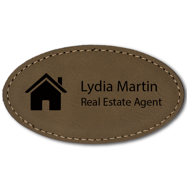 House Realtor Leatherette Oval Real Estate Name Tag - NameTagWizard.com
