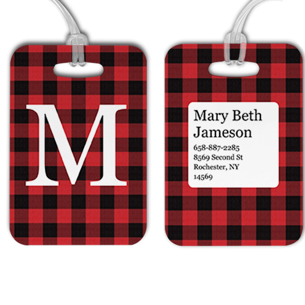 Red Buffalo Plaid Monogram Luggage Tag - Name Tag Wizard