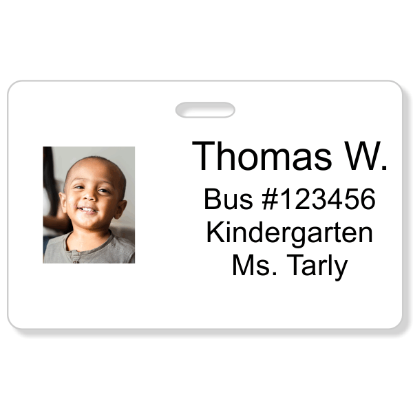 Student Bus Number Horizontal Photo ID Card | Name Tag Wizard