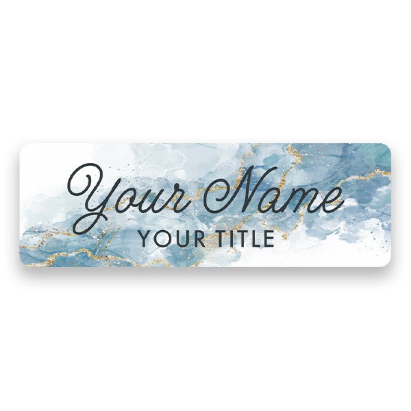 1" x 3" UV Printed Full Color Name Tag on Blue Marble Background with ...