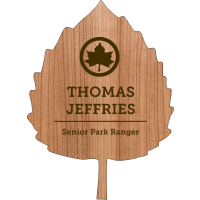 Wood Engraved Leaf Shaped Name Tag - Name Tag Wizard